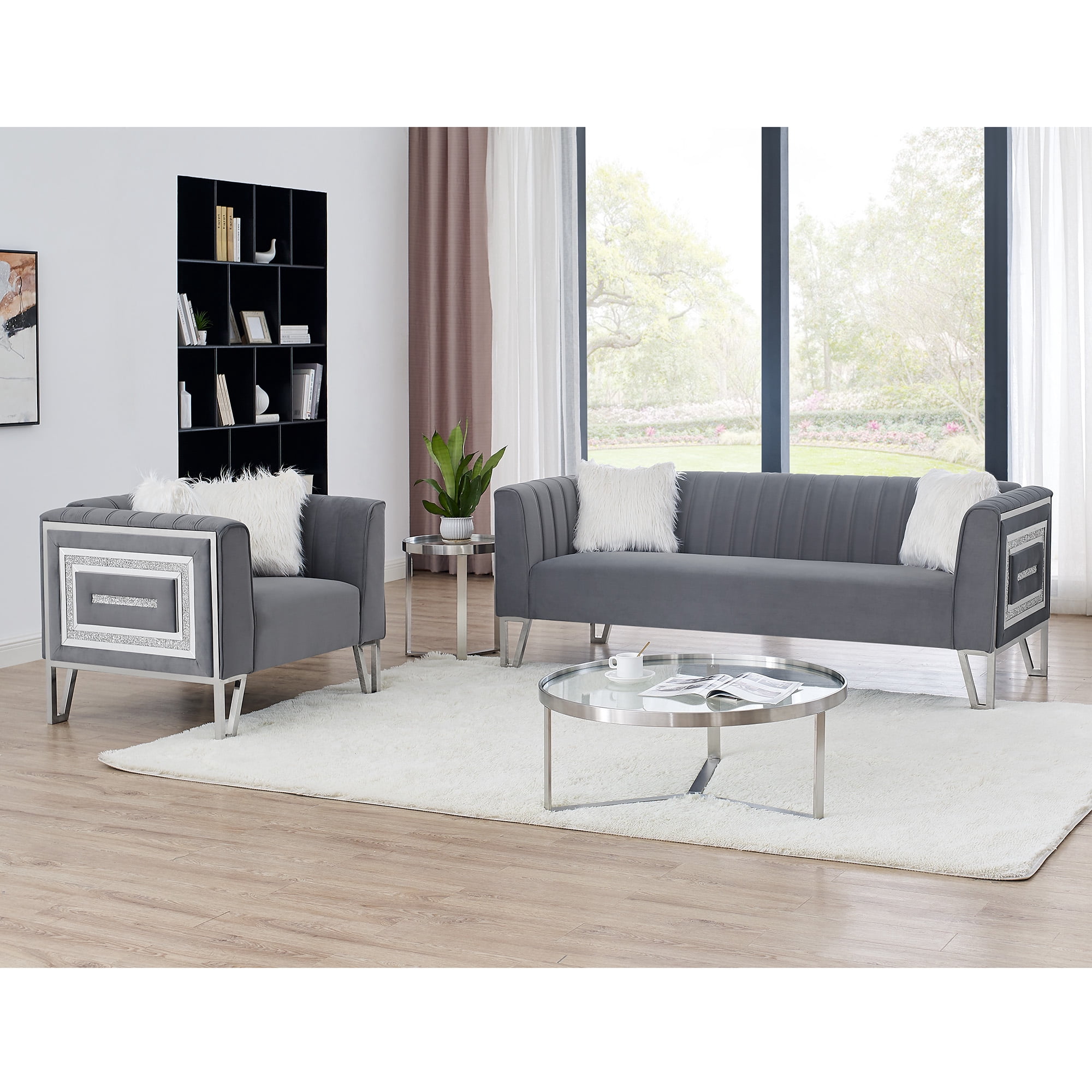 2 Piece Living Room Sofa Set, Including 3-Seater Sofa and Sofa Chair ...
