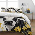 4 Piece Duvet Cover Set Twin, Farmhouse Cow Yellow Floral Butterfly ...