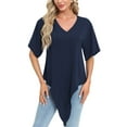 Uvplove Womens Tie Front Blouses V Neck Short Sleeve Chiffon Tops