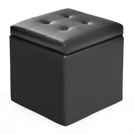 Gymax Storage Box Ottoman Square Seat Foot Stool Chair Cube Hinge Top ...