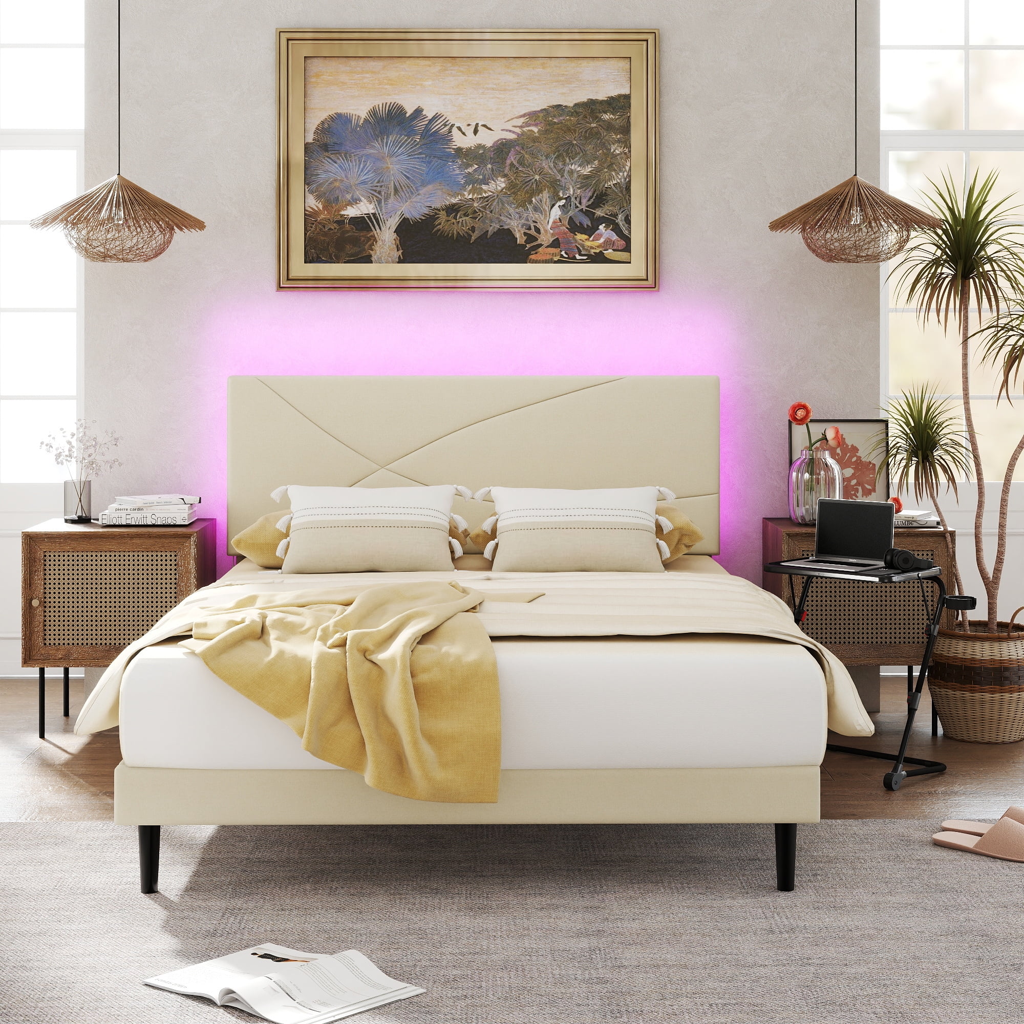 Click here for Homy Casa Queen Bed Frame With Foldable Side Tray... prices