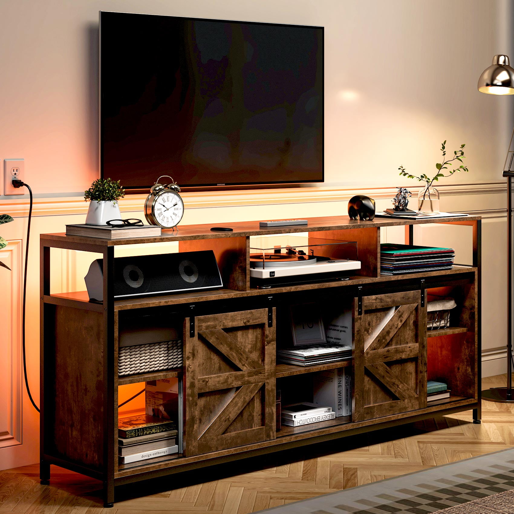 TC-HOMENY RGB Entertainment Center with Sliding Barn Door, TV Stand for ...