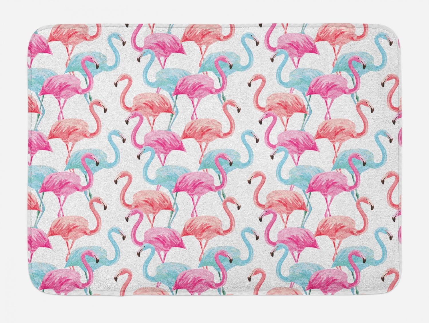 Watercolor Bath Mat, Flamingos in Many Colors Hand Drawn Bird Exotic ...