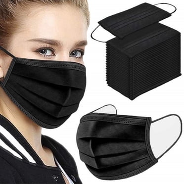 Black Disposable Face Masks, 3-ply Breathable Masks, Elastic Ear Loop ...