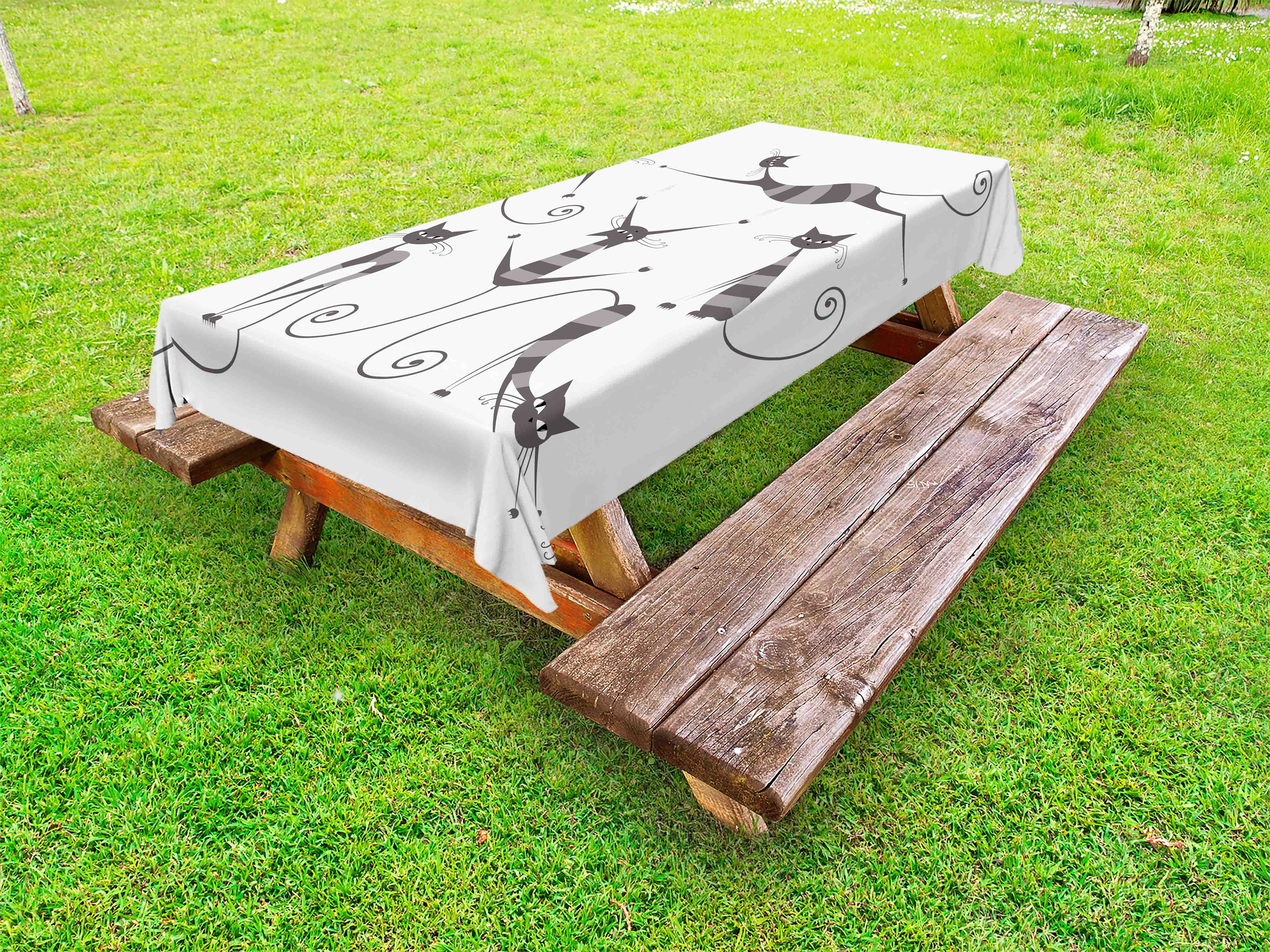 Cat Outdoor Tablecloth, Furry Skinny Striped Cats in Several Funny Body ...