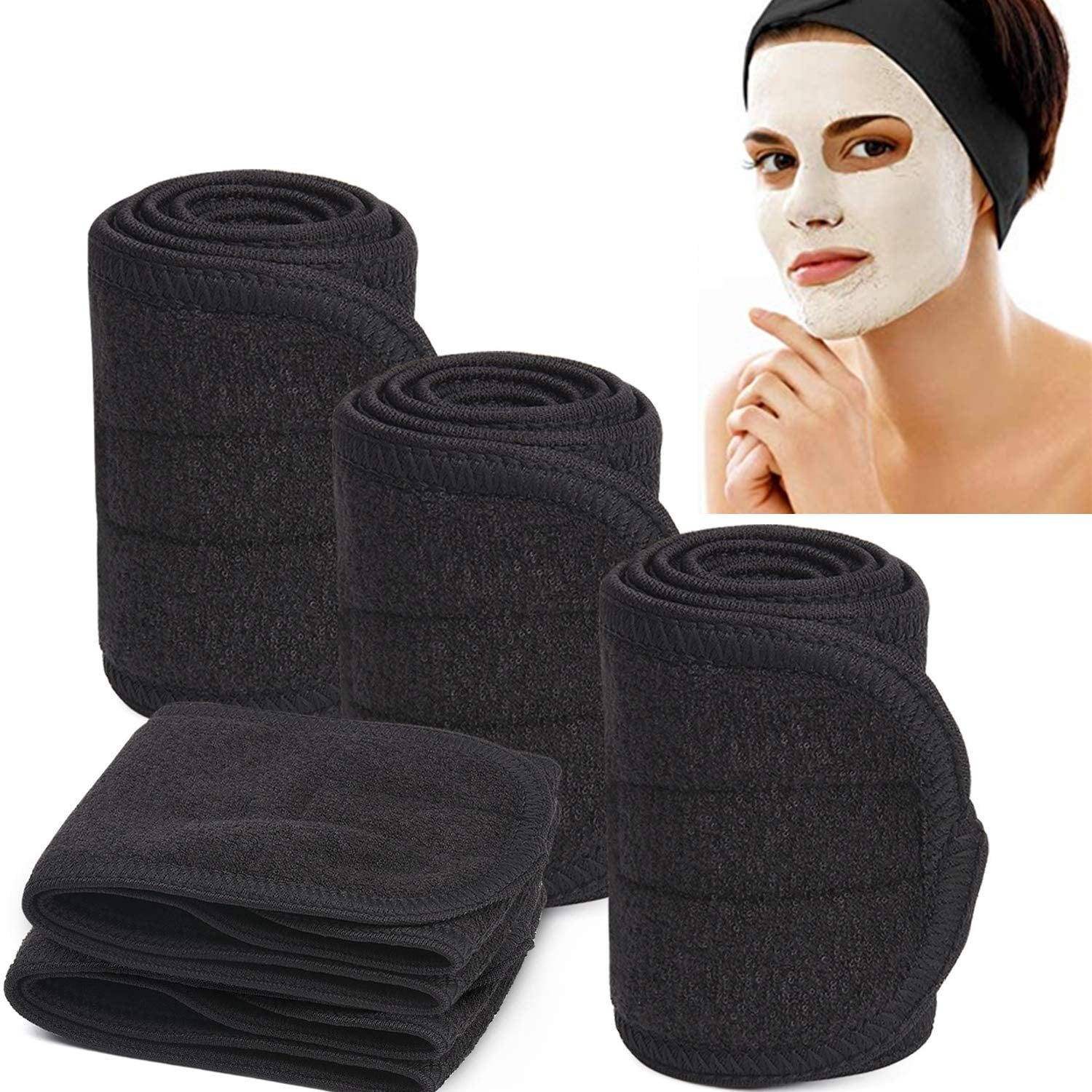 5PCS Black Spa Facial Headband, Soft Terry Cloth Cotton Hair Wrap ...