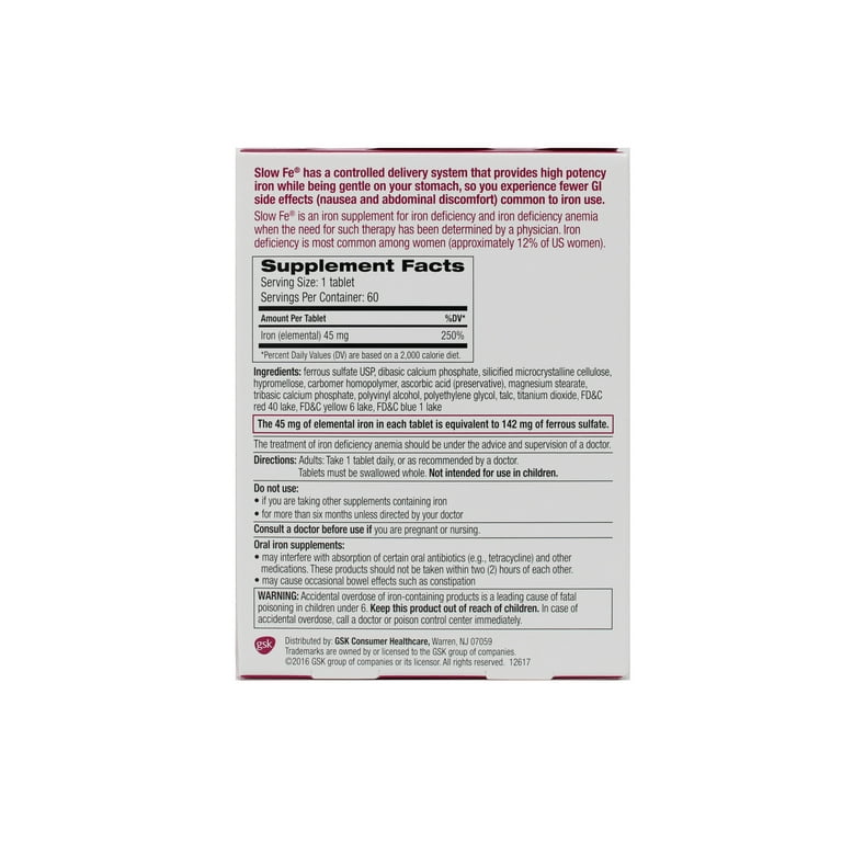 Slow Fe Iron Ingredients