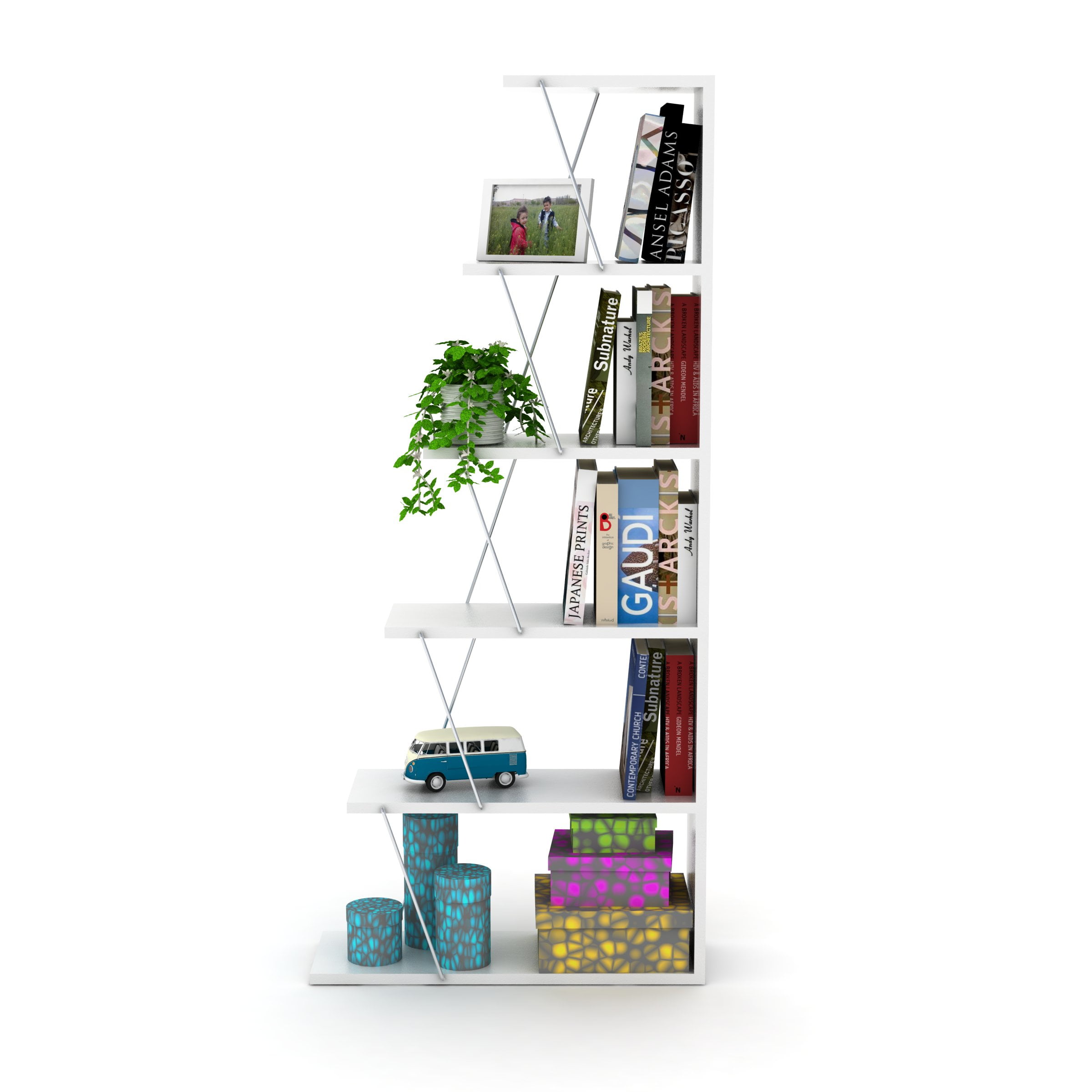 Taris Mini 5 Tier Modern Bookshelf, Metal Acessories Bookshelf for ...