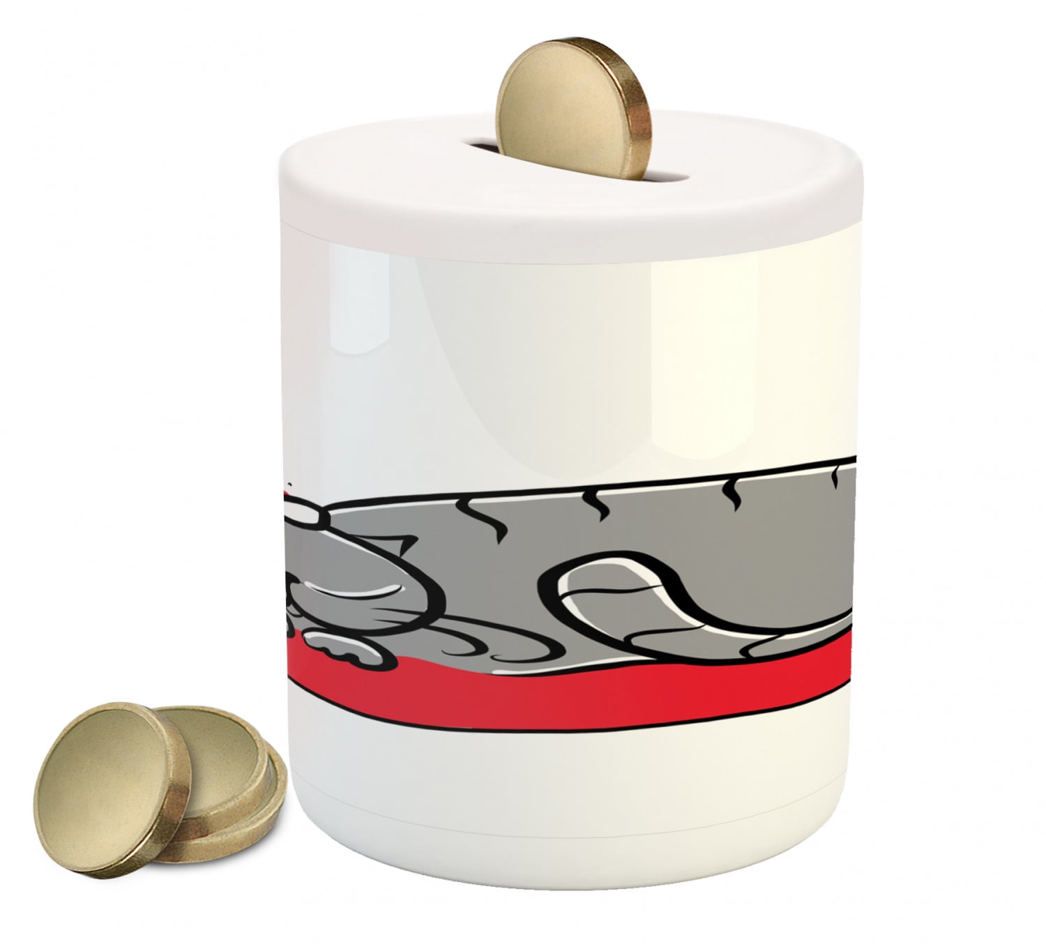 Christmas Piggy Bank, Cat with Santa Claus Hat Whiskers on the Pillow ...