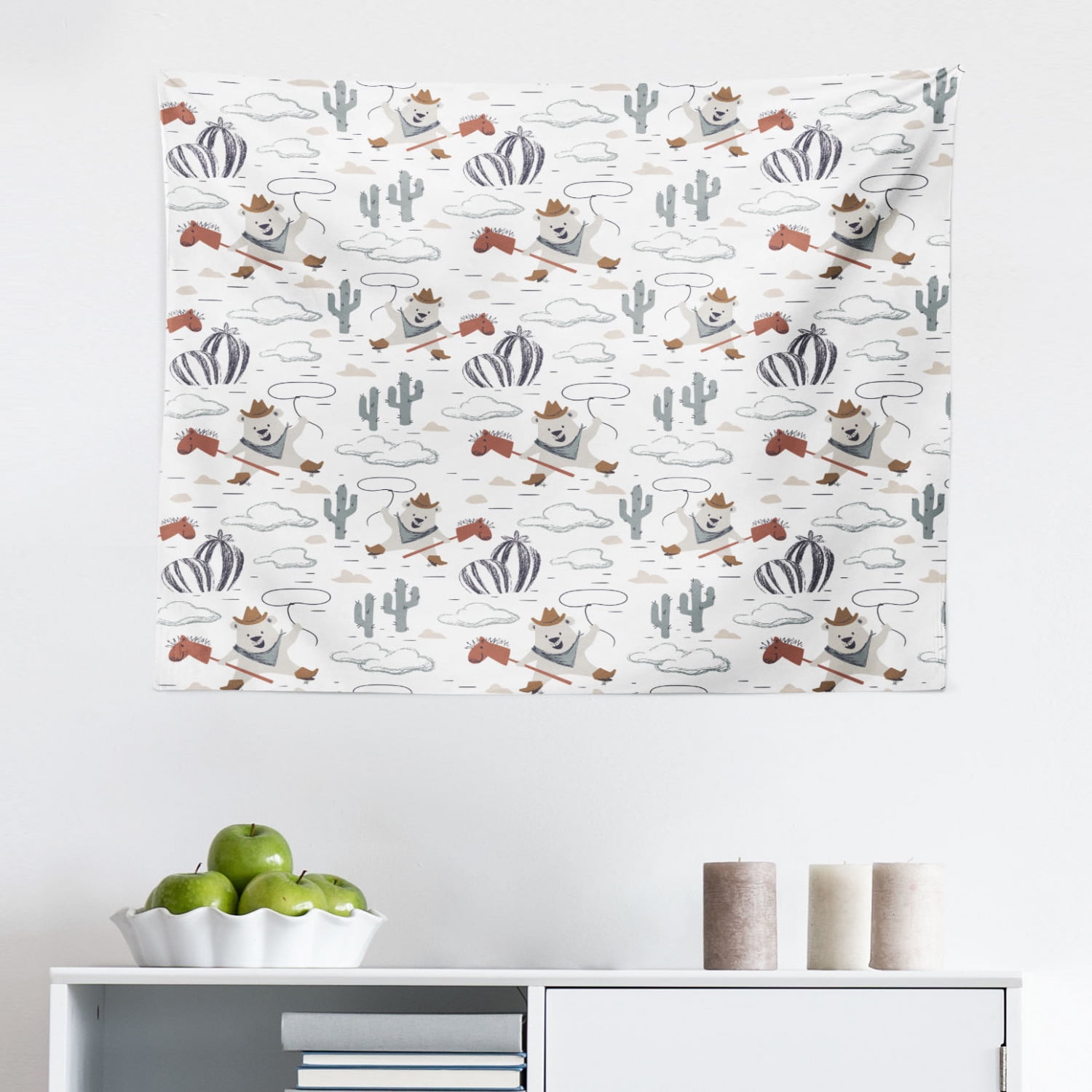 Bunny Tapestry, Bicolour Pattern of Cartoon Fluffy Baby Rabbits and ...