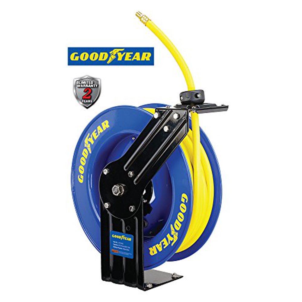 Goodyear L815153G Steel Retractable Air Compressor/Water Hose Reel with 3/8 in. x 50 ft. Rubber ...
