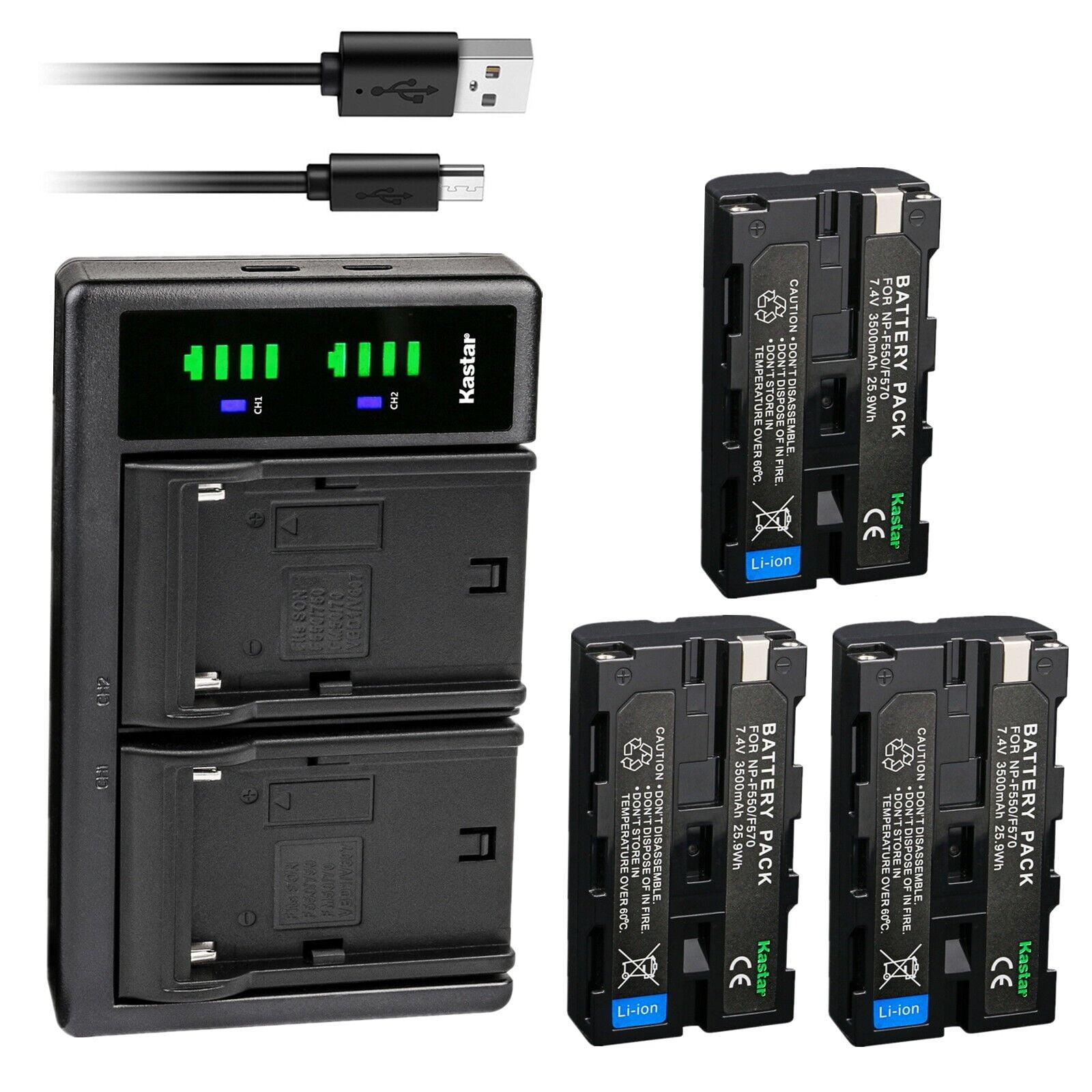 Kastar 3-Pack NP-F580 Battery 7.4V 3500mAh and LTD2 USB Charger Replacement for Bosma NP-F570 NP ...