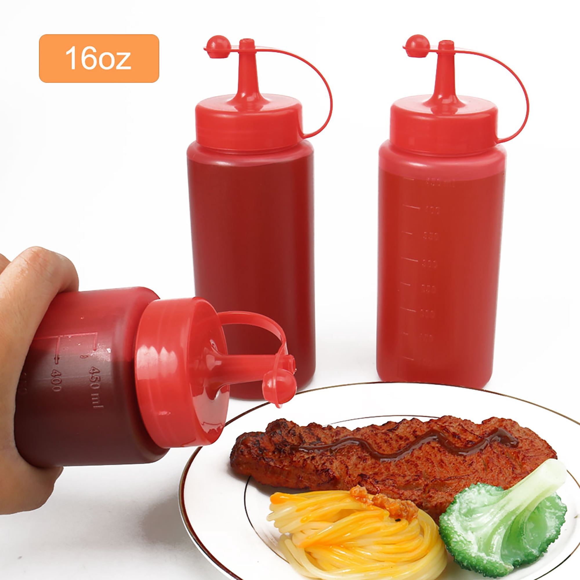 6pcs Plastic 16 Oz Squeeze Bottle Condiment Storage Ketchup Mustard Oil ...