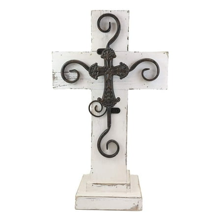 Ebros Gift Rustic Western Distressed Wood White Standing Cross Statue ...