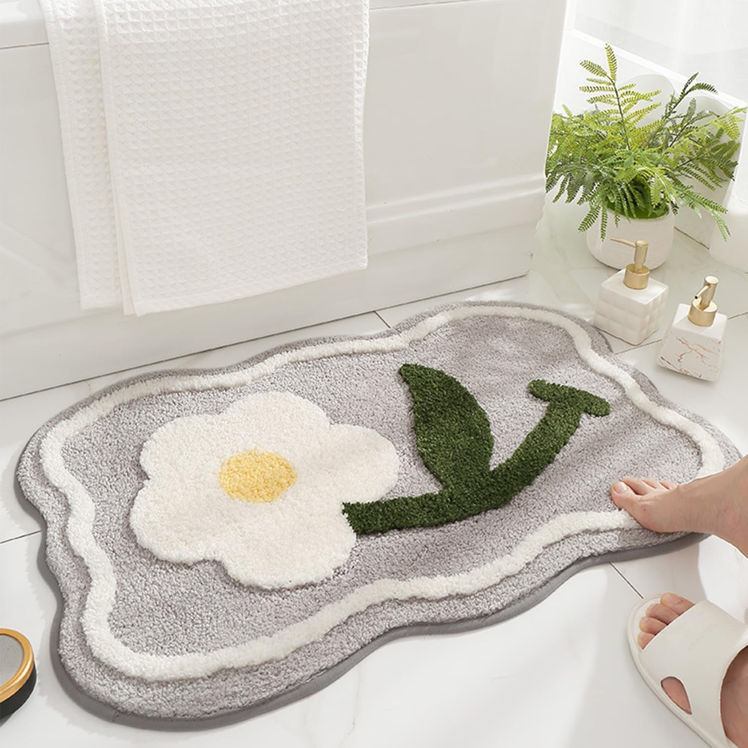 Floral Bath Mat Cute Non-Slip Soft Bath Rugs Sunflower Machine Washable ...