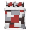 3 Pieces King Quilt Set,Red Color Block Grey Abstract Geometric Soft ...