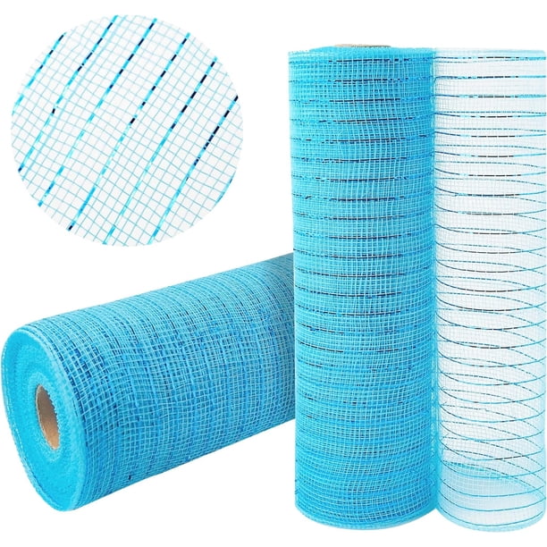 2 Rolls Turquoise Light Blue Deco Mesh Ribbon 10 in x 30 ft Metallic ...