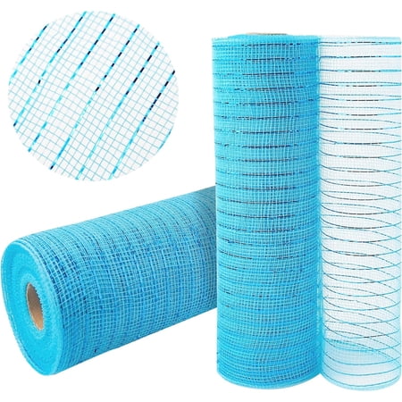 2 Rolls Turquoise Light Blue Deco Mesh Ribbon 10 in x 30 ft Metallic ...