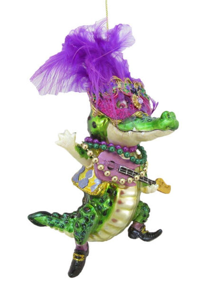 December Diamonds Mr Crocodile Mardi Gras Mask Playing Guitar Ornament ...