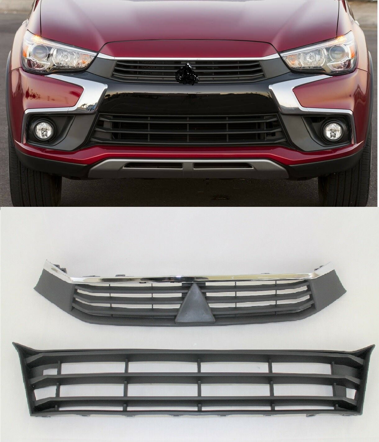 front bumper upper lower grille set for 16 - 17 Mitsubishi Outlander ...