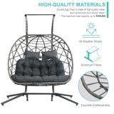 SWITTE Double Hanging Woven Egg Chair with Stand, 2 Person Black Wicker ...