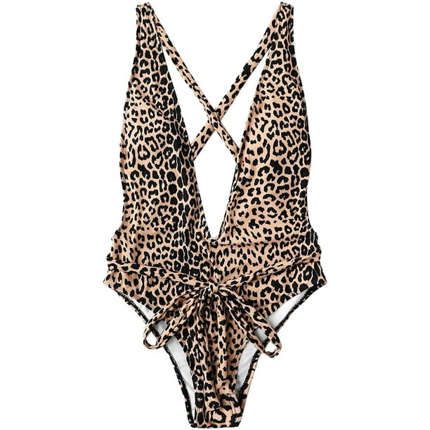 Women's Sexy Bathing Suits Criss Cross Tie Knot Front Deep V Open Back ...