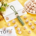 100Pcs Printed Wood Beads Round with Face Pattern Undyed BurlyWood ...