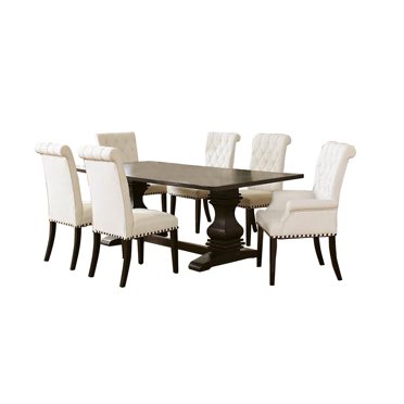 Phelps Rectangular Trestle Dining Set Antique Noir and Beige - Walmart.com