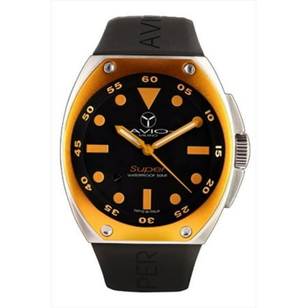 Avio Milano AVI SA AC 1002 Mens Super Tonneau Black Dial Watch - Orange ...