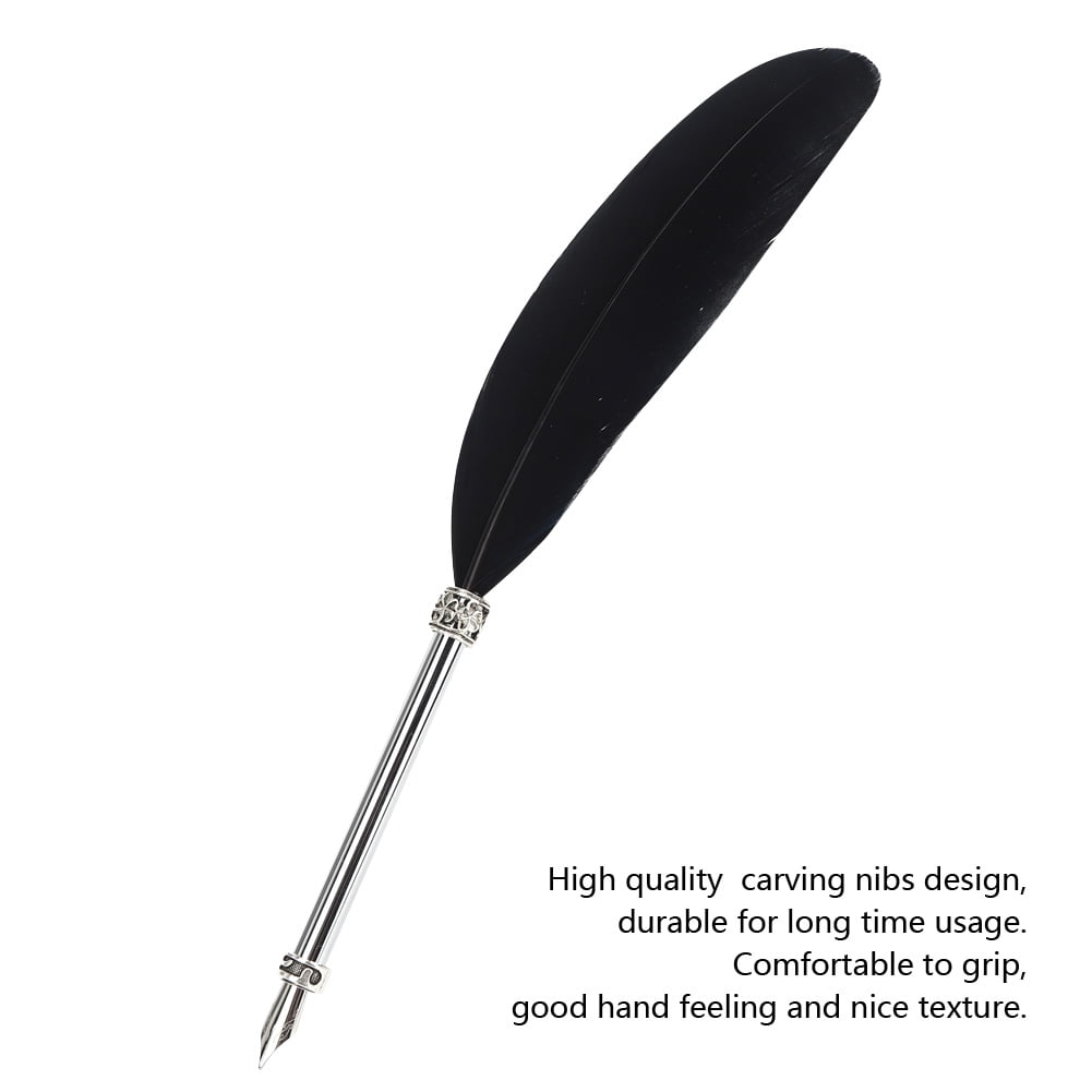 Click here for Zaqw Feather Pen  Stainless Steel Black Feather Di... prices