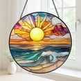 Ocean Sunset Glass Suncatcher, Decorative Beach Window Hanging for ...