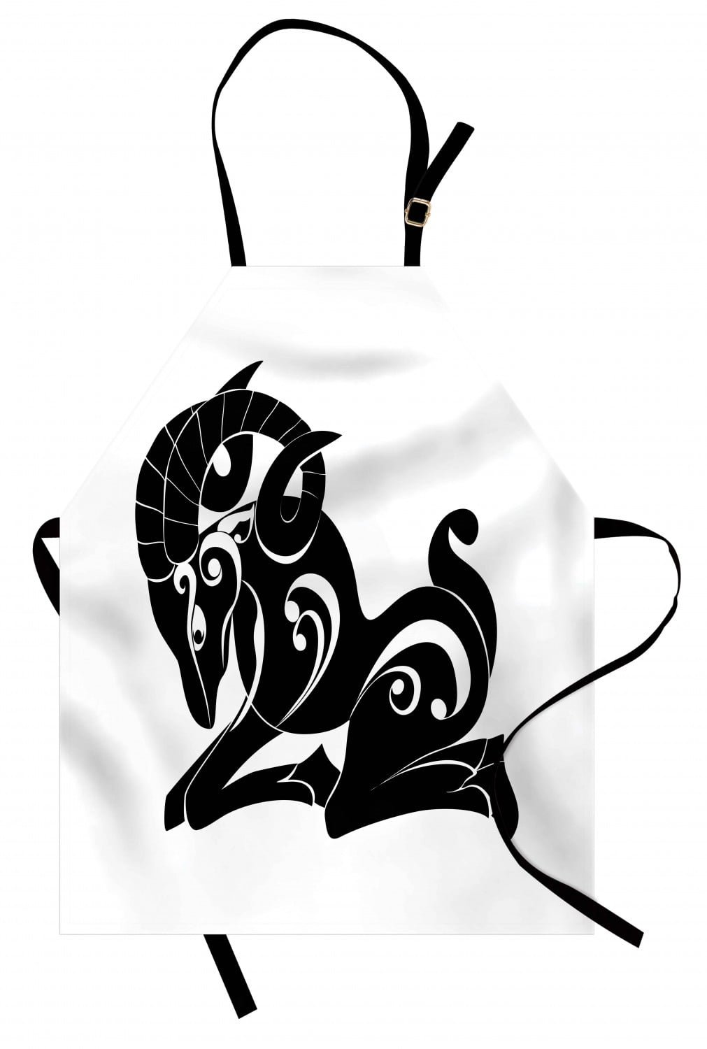 Zodiac Aries Apron Abstract Monochrome Goat Figure Swirled Horns and ...