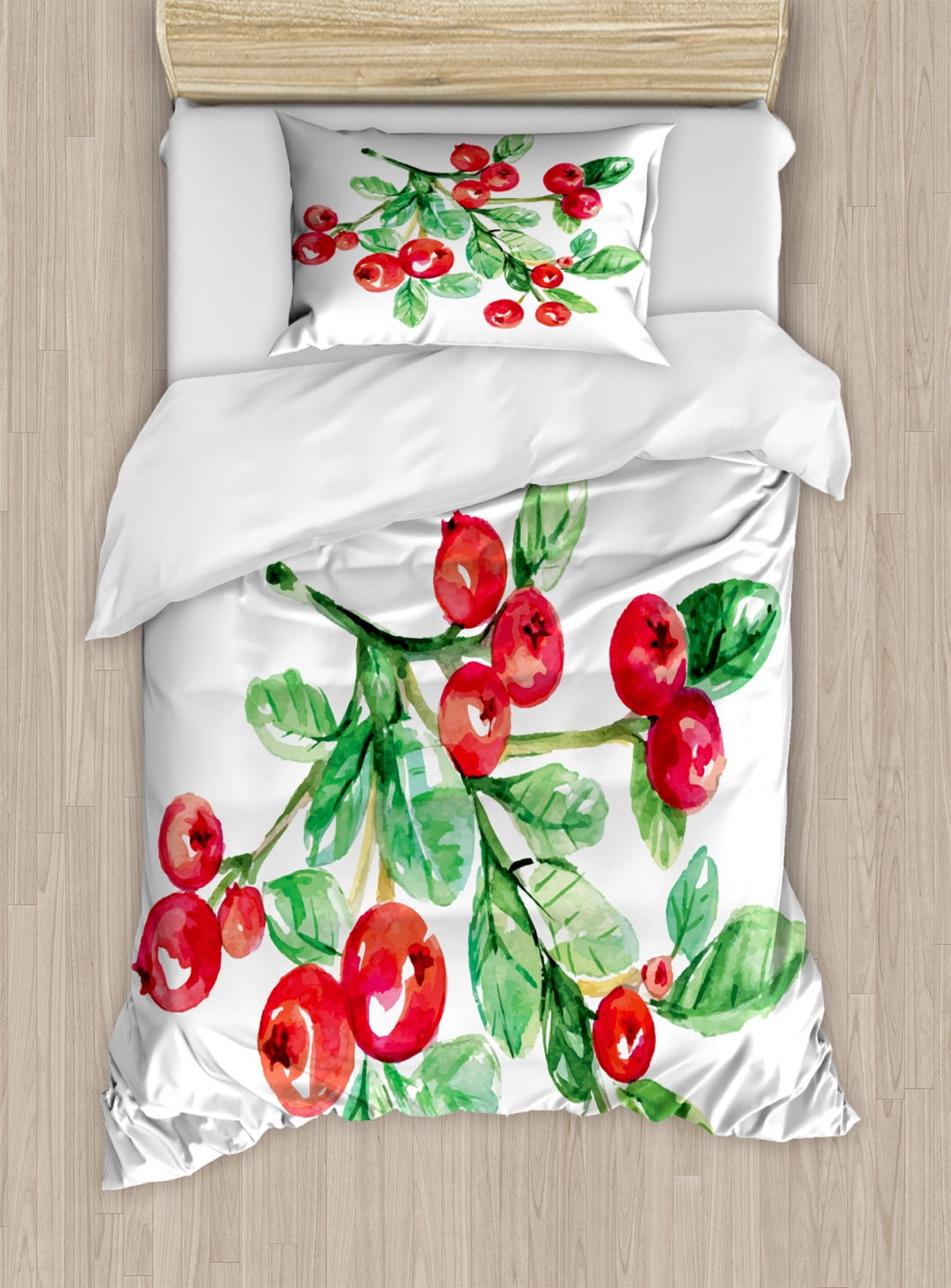 Cranberry Duvet Cover Set Twin Size, Fruit Berry Diet Fresh Botanical ...