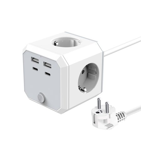 USB Mains Power Strip Cube, Multiple USB Socket with 4 Outlets and 2 ...