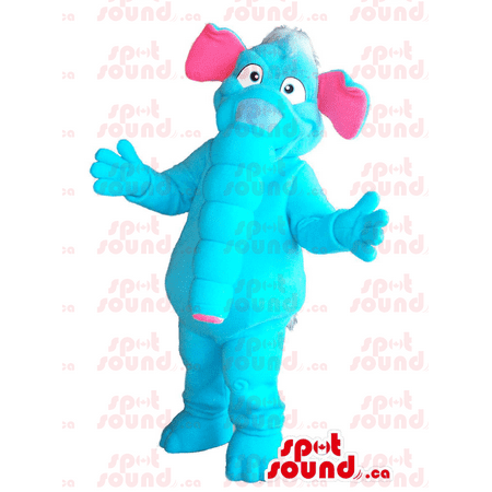 Flashy Blue Elephant Plush SPOTSOUND Mascot With Pink Ears And A Long ...
