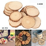 40Pcs 3-4CM Unfinished Natural Round Wood Slices Circles with Tree Bark ...
