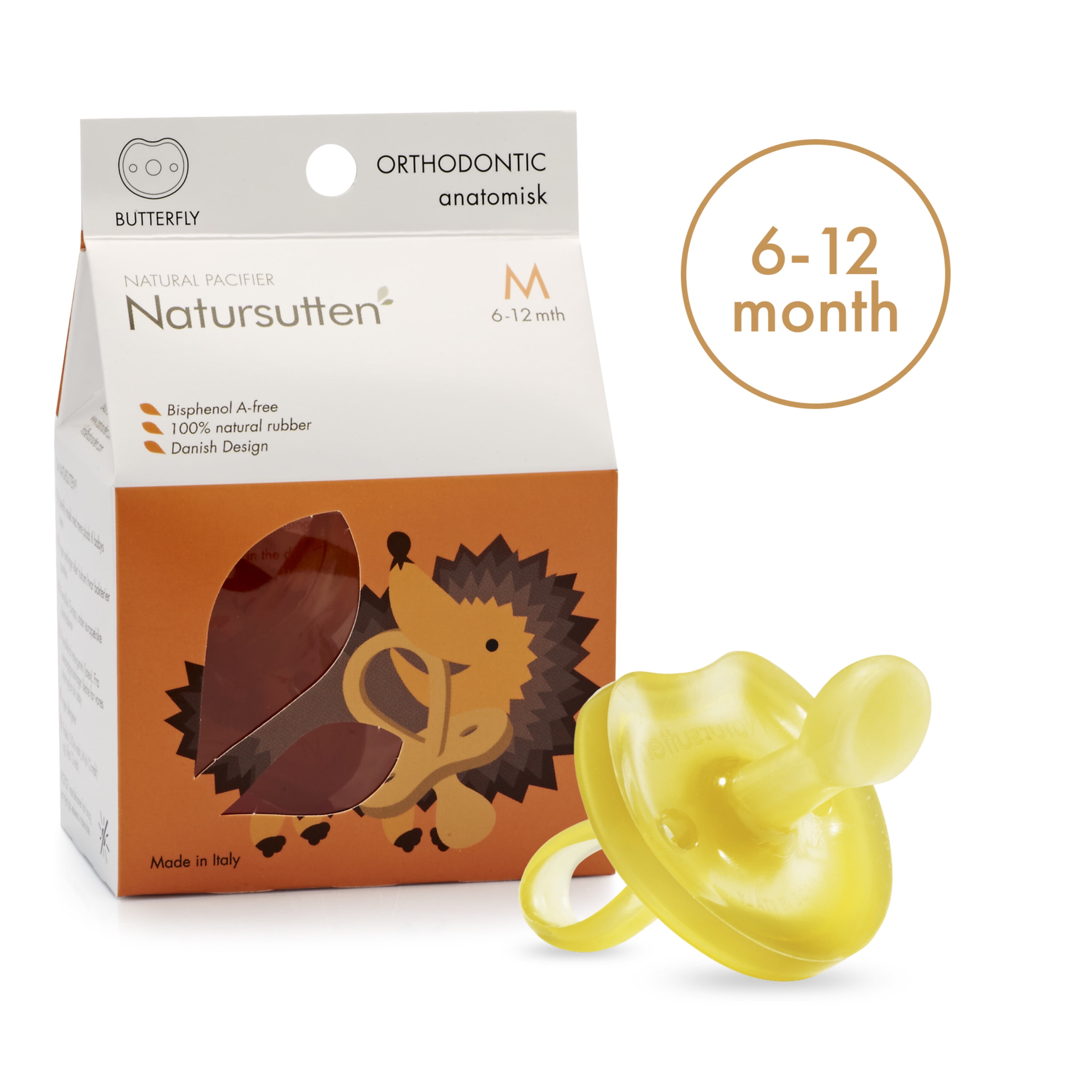 Natursutten Orthodontic Pacifier 6-12 Months, Natural Rubber, Butterfly - Walmart.com