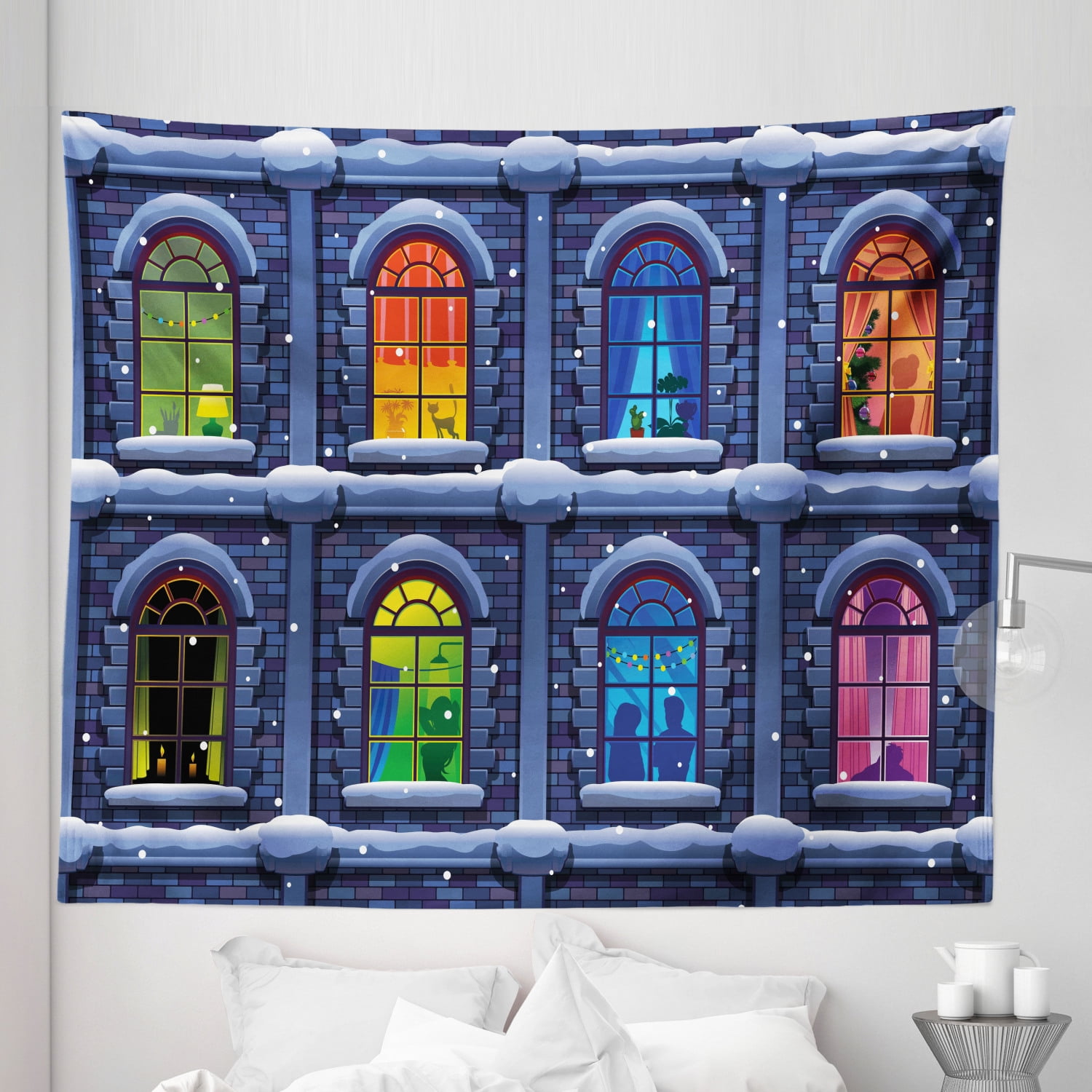Colorful Tapestry, Building with Colorful Windows in the Snowy Winter ...