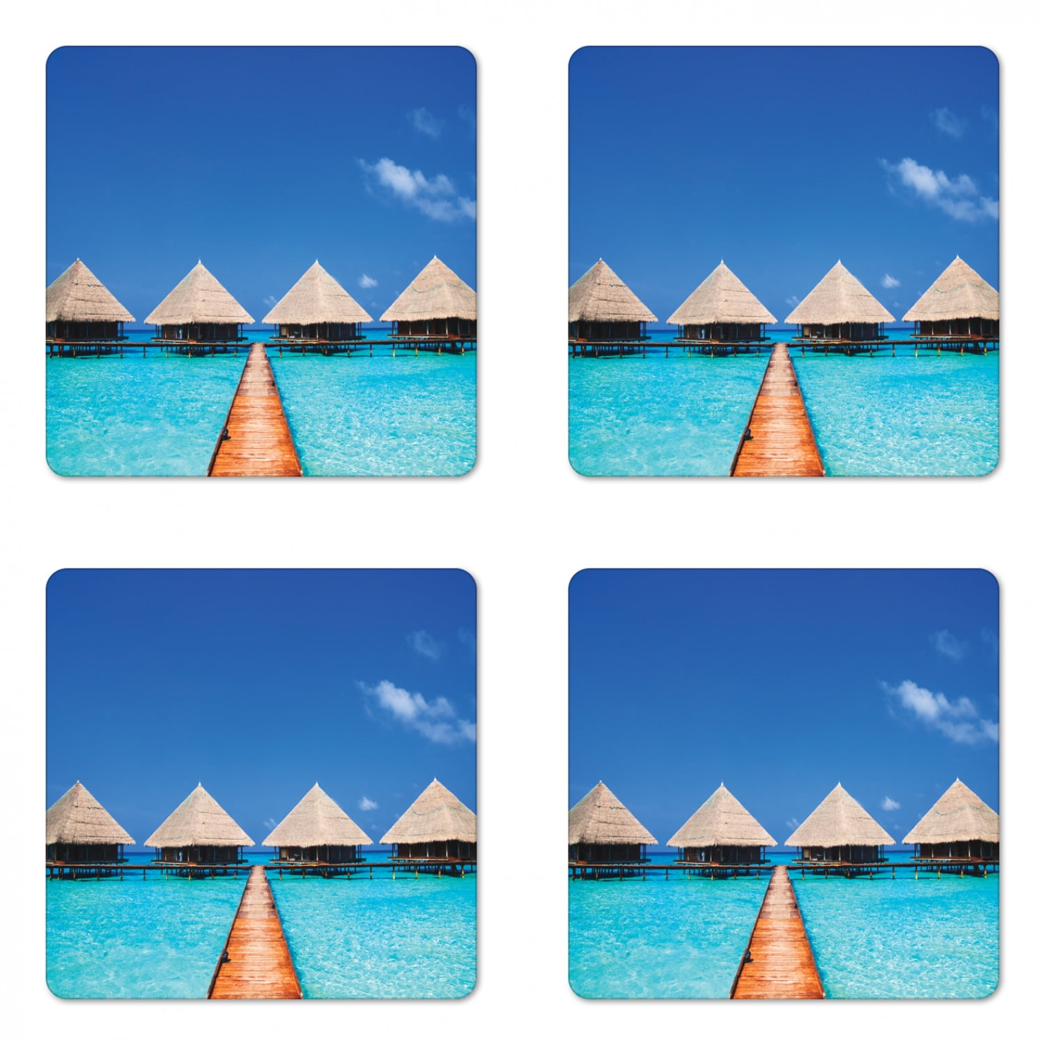 Landscape Coaster Set of 4, Maldives Dock Clear Waters Tropical Nature ...