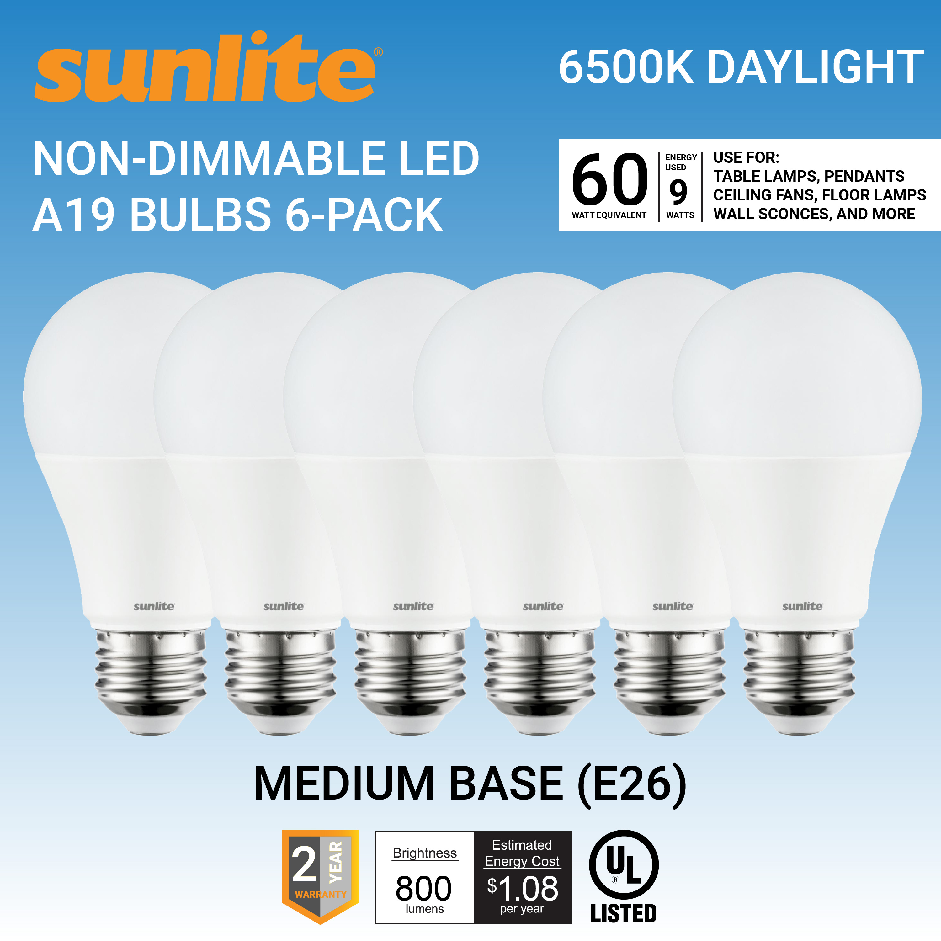 Great Value LED Light Bulb, 7.5 Watts (60W Equivalent) A19 Lamp E26 ...