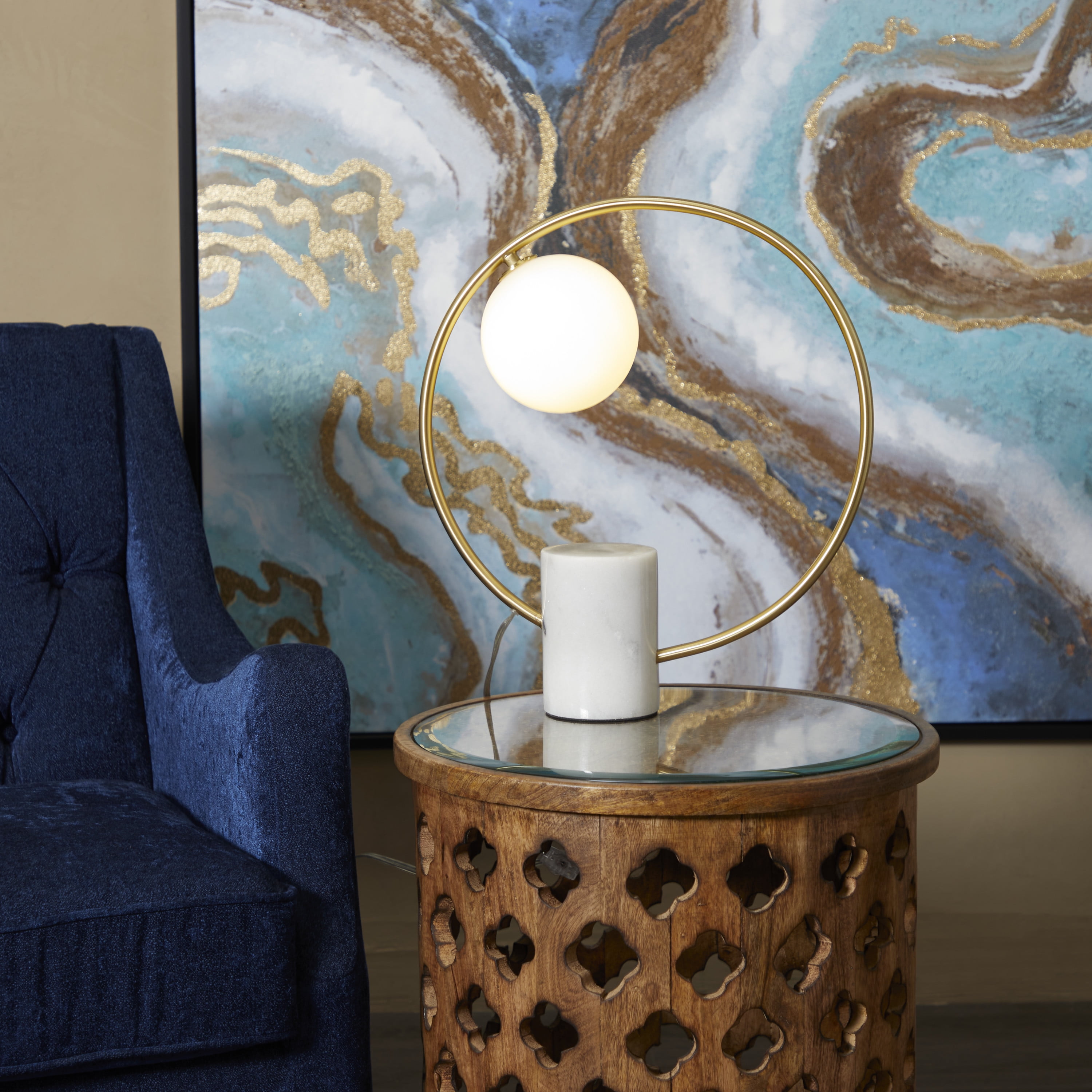 DecMode 18" Round Gold Table Lamp with White Glass Shade - Walmart.com