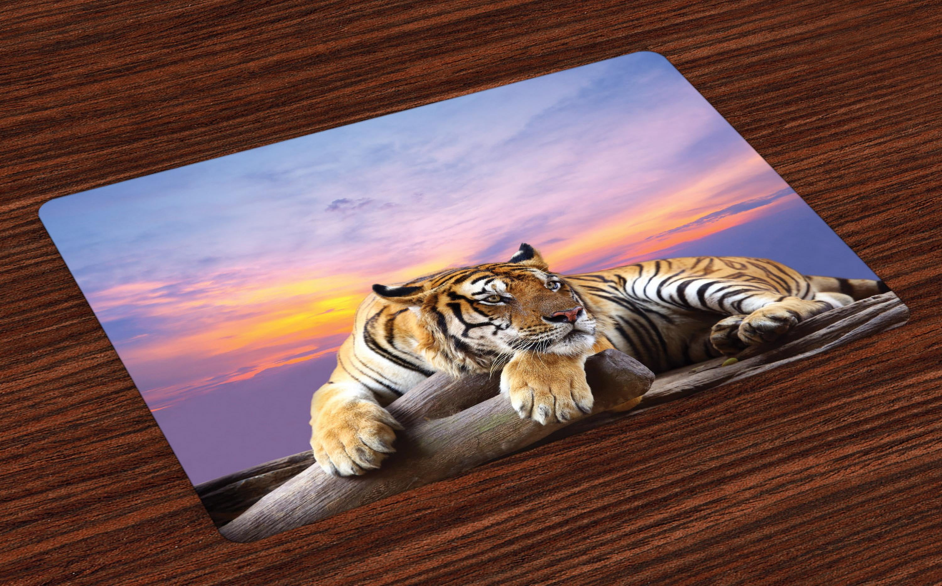 Ambesonne Savannah Place Mats Set of 4, Tiger and Colorful Sunset ...