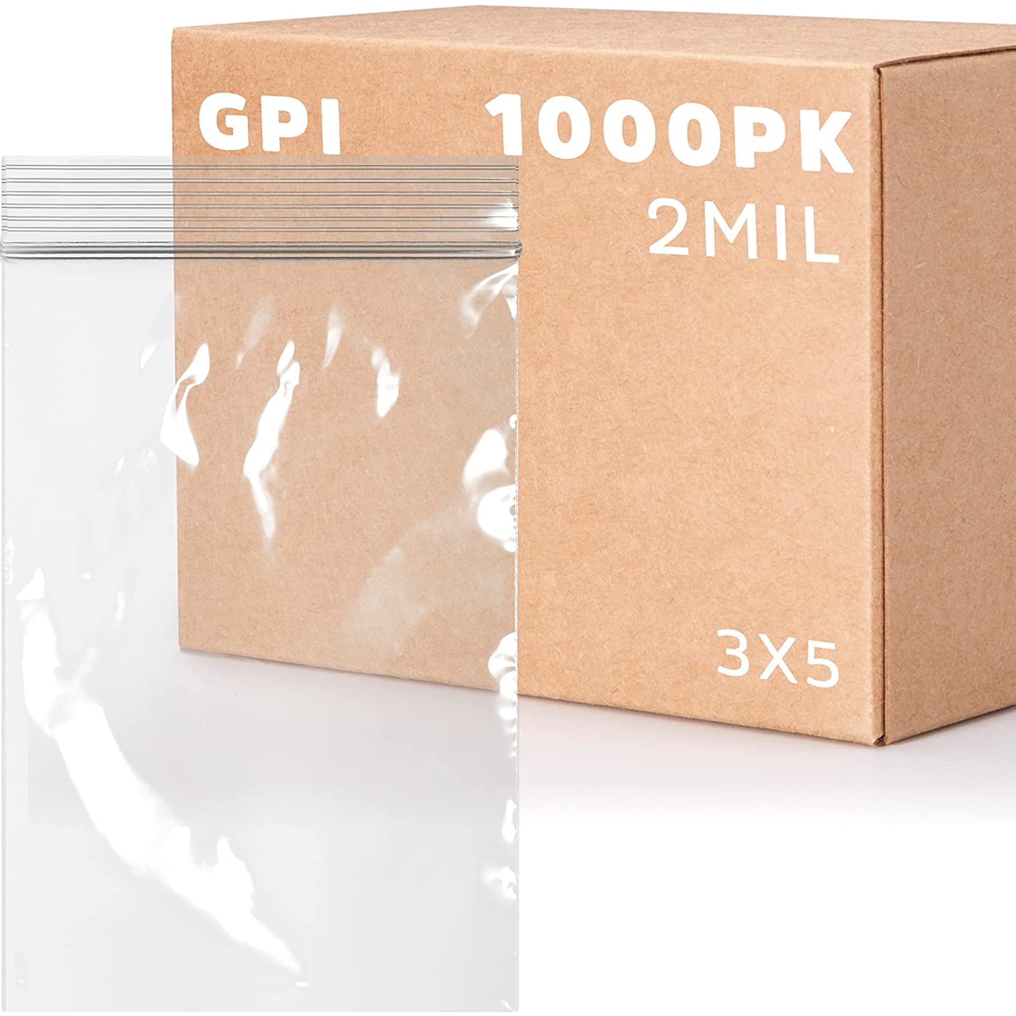 GPI 3” x 5” Reclosable Ziplock Bag 2 Mil Clear Zipper Bags, 1000-Pack ...