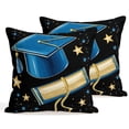 Blue Graduation Cap Pillow Covers Set of 2, Diploma Yellow Sparkling ...