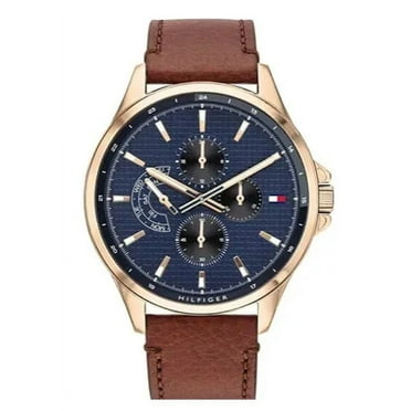 Tommy Hilfiger Men's 1790874 Gold-Tone Watch with Brown Leather Band ...