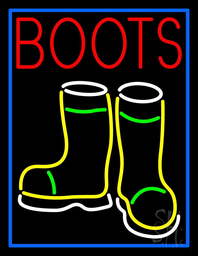 Red Boots With Logo LED Neon Sign 24 x 31 - inches, Black Square Cut ...