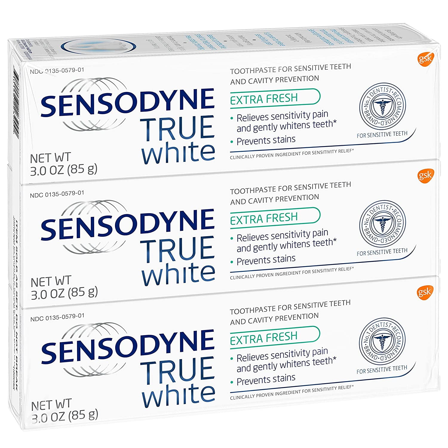 Sensodyne True White Sensitive Whitening Toothpaste, Extra Fresh 3 Ct ...