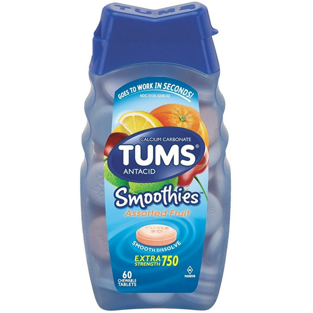 TUMS Smoothies Antacid Chewable Tablets, Assorted Fruit 60 ea (Pack of ...