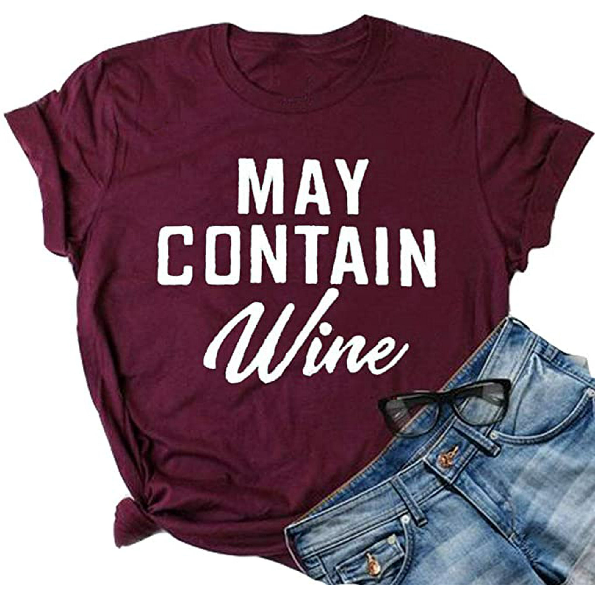 Click here for Yourtops Women May Contain Wine T-Shirt (Us M  2-T... prices