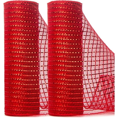 2 Rolls Red Mesh Ribbon,10 inch x 30 feet(10Yard) Each Roll,Metallic ...